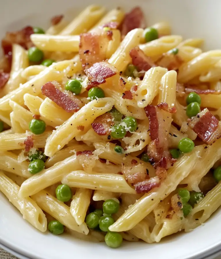 Penne Pasta, Peas and Bacon - Ava Recipes